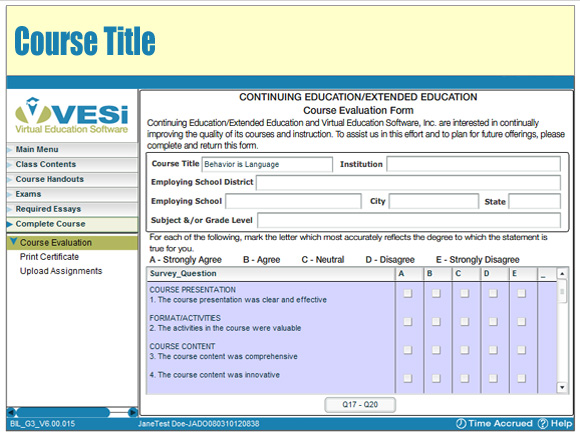 VESi Online or CD-Rom Course Help :: How to Complete Course Demo