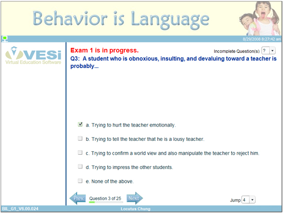 VESi Online or CD-Rom Course Help :: How to Take an Exam Course Demo