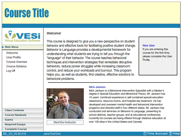 VESi Online or CD-Rom Course Help :: Main Menu and Welcome Screen Course Demo